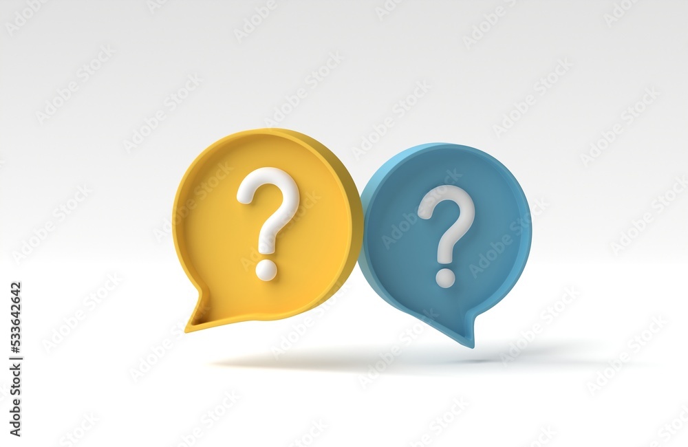 Social media notification with question mark icon on white background ...