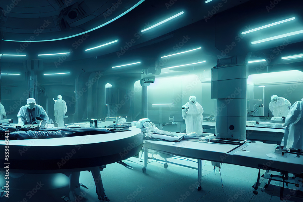 3 D render. Horrible genetic laboratory of monsters, mutants. Horror ...