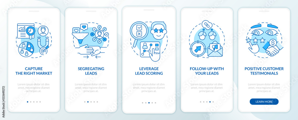 Practices of lead conversion blue onboarding mobile app screen ...