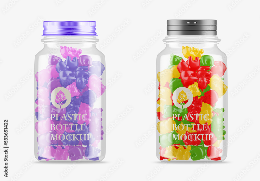 Plastic Jar with Gummies Mockup Stock Template | Adobe Stock