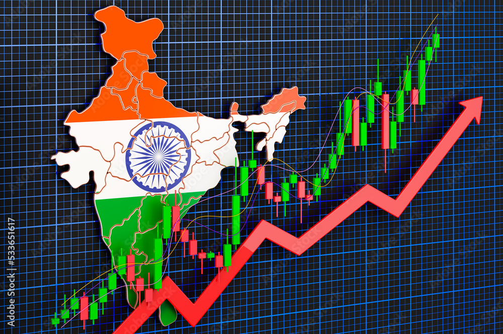 Economic growth in India, uptrend market, concept. 3D rendering Stock Illustration | Adobe Stock