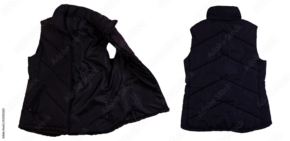 Black winter puffer vest, sleeveless jacket mockup set - down padded ...