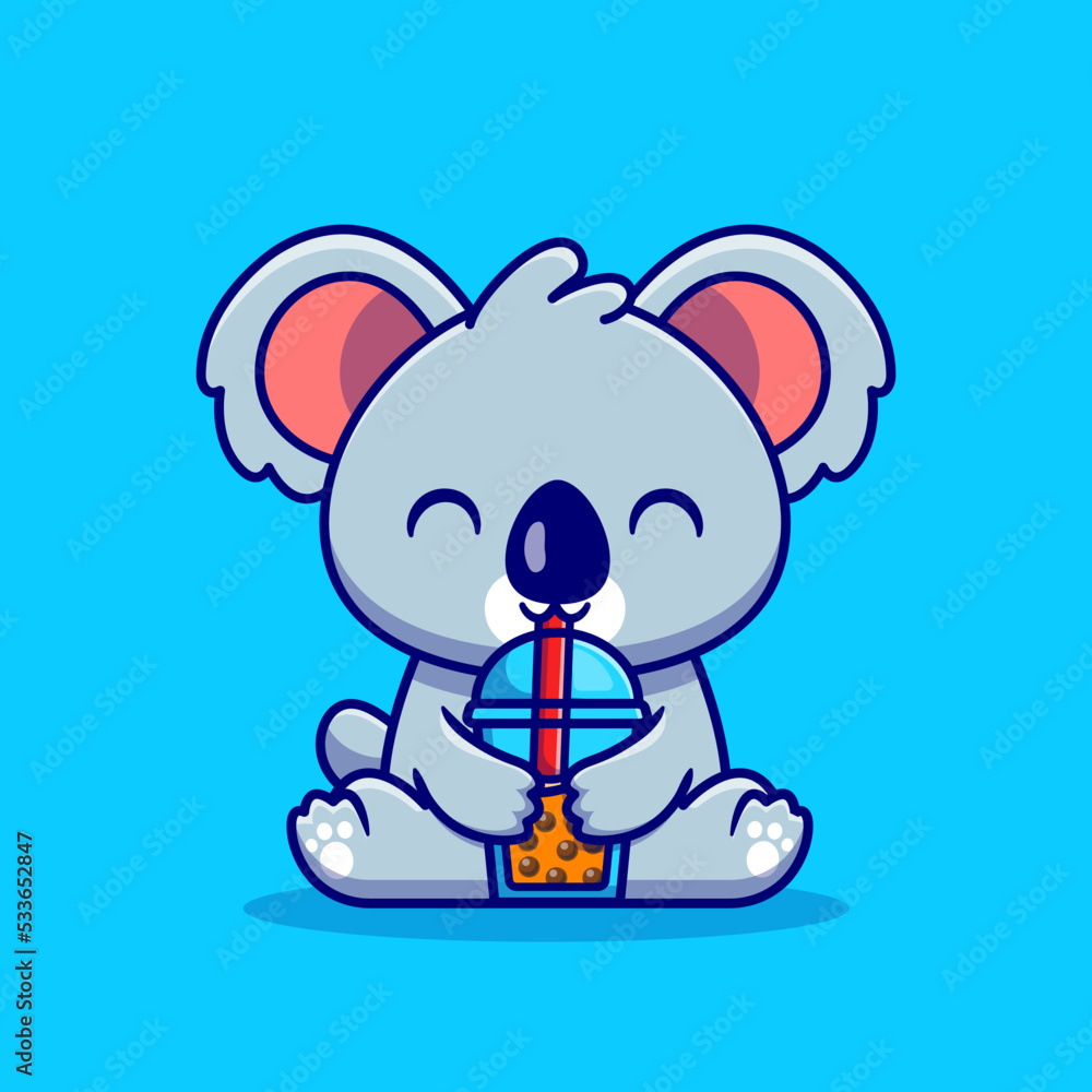 Cute Koala Drink Boba Milk Tea Cartoon Vector Icon Illustration. Animal ...
