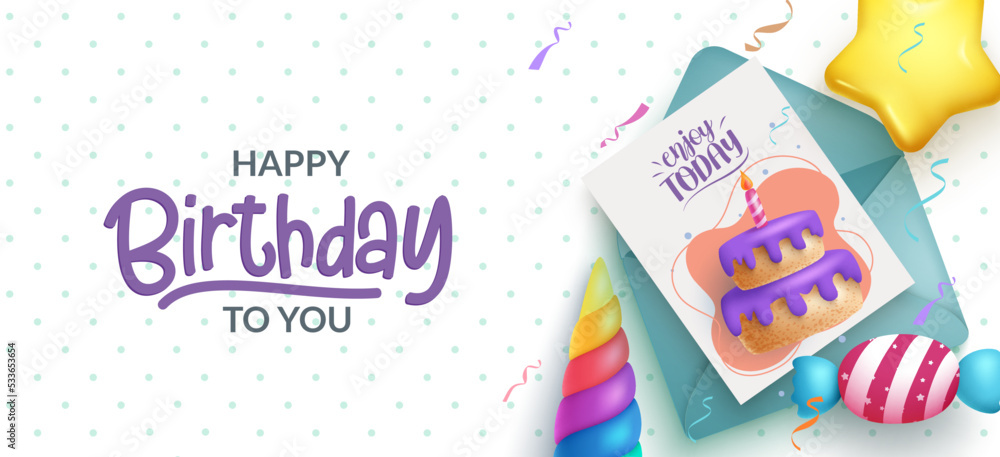 Birthday card vector background design. Happy birthday greeting text ...