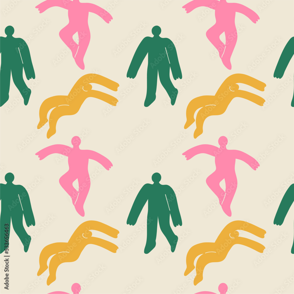 Seamless abstract pattern, strange creatures or people in different ...