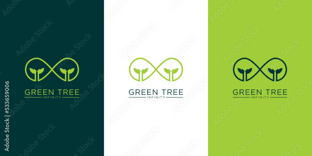 Infinity and nature tree logo set. Green tree, nature green tree logo ...