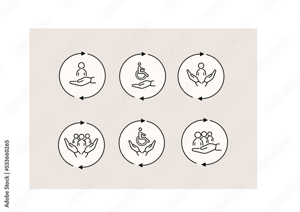 Inclusion, diversity and equality icons set. Icons with workers, people ...
