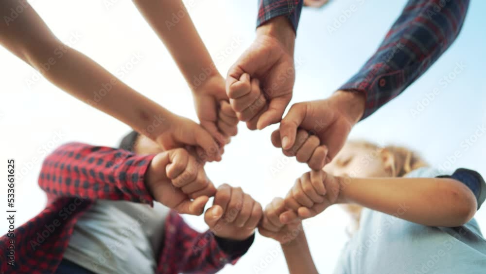 Team of people together in nature. Unity and commonwealth family ...