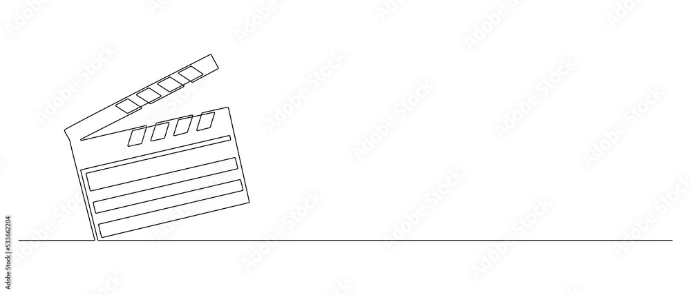 One continuous line drawing of clapper board. Clapperboard sign for ...