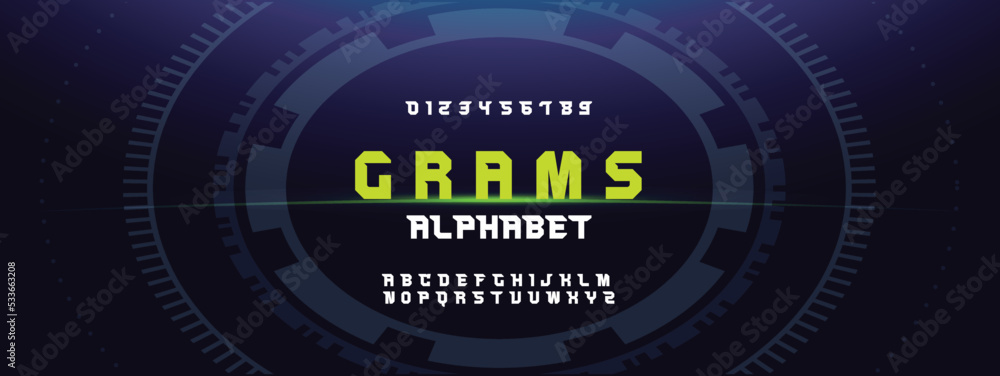 GRAMS Sports minimal tech font letter set. Luxury vector typeface for ...