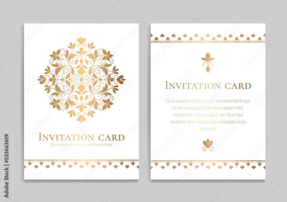 White and gold luxury invitation card design with vector ornament ...