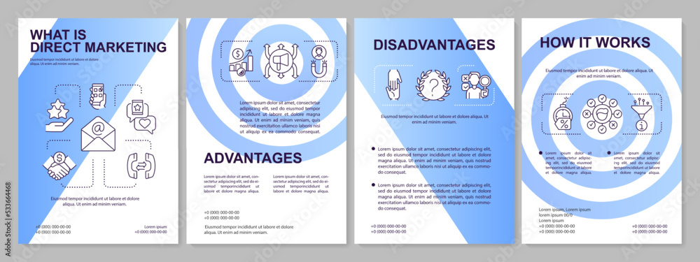 Direct marketing in business blue brochure template. Sales strategy ...