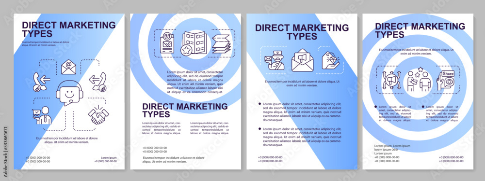 Direct marketing types blue brochure template. Advertisement. Leaflet ...