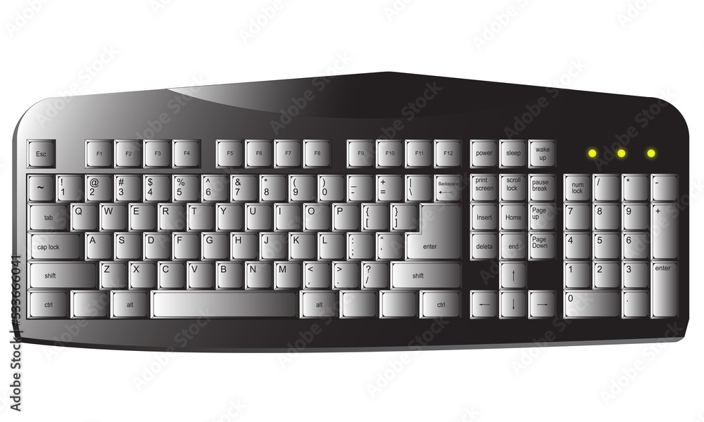 realistic modern black computer keyboard Enter key and lock LED ...