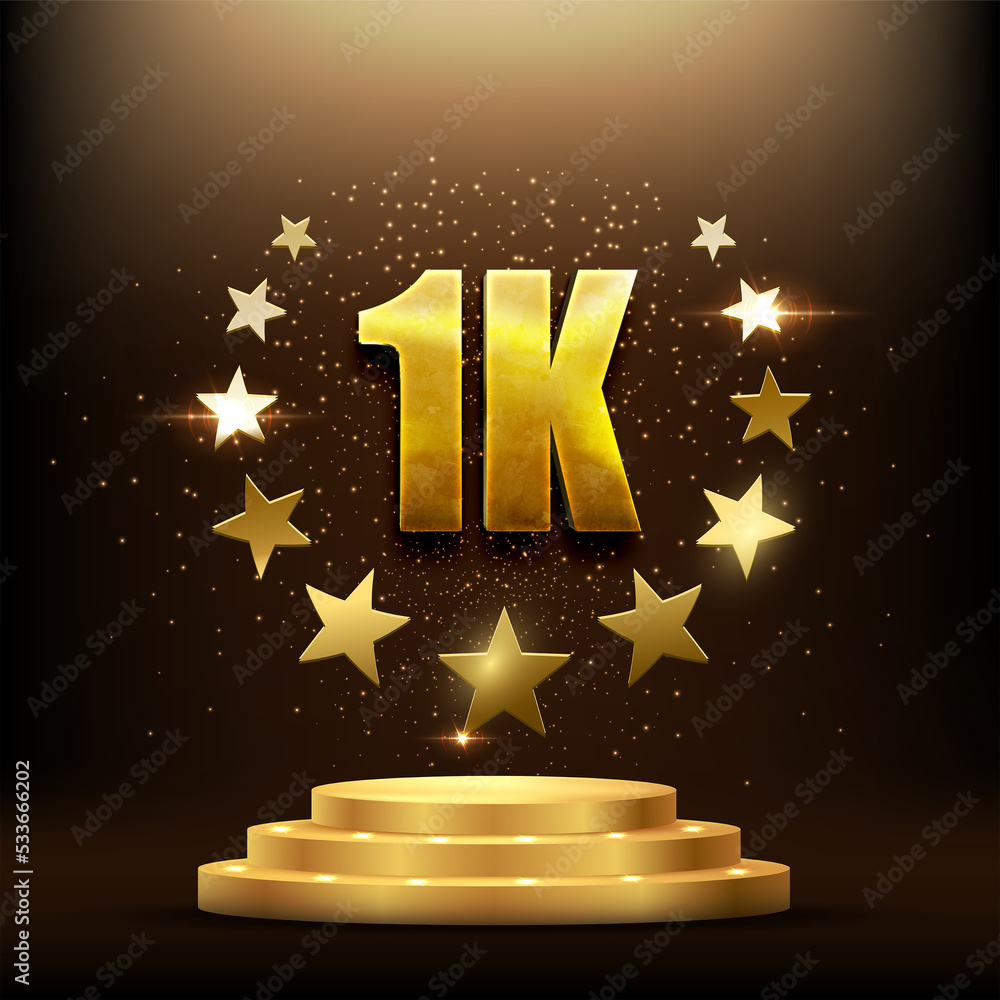 1k family, follower, subscriber achievement golden particle Stock ...