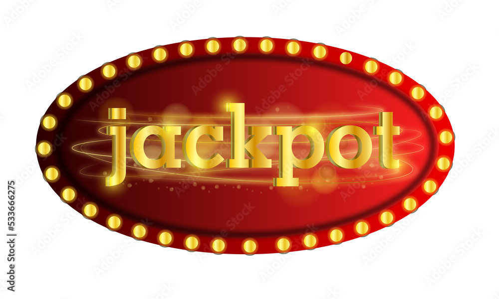 Dark red jackpot sign and gold lettering with glowing golden glow for ...