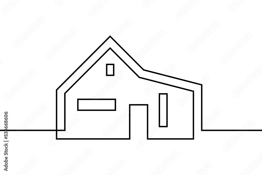 Abstract house in continuous line art drawing style. Modern family home ...