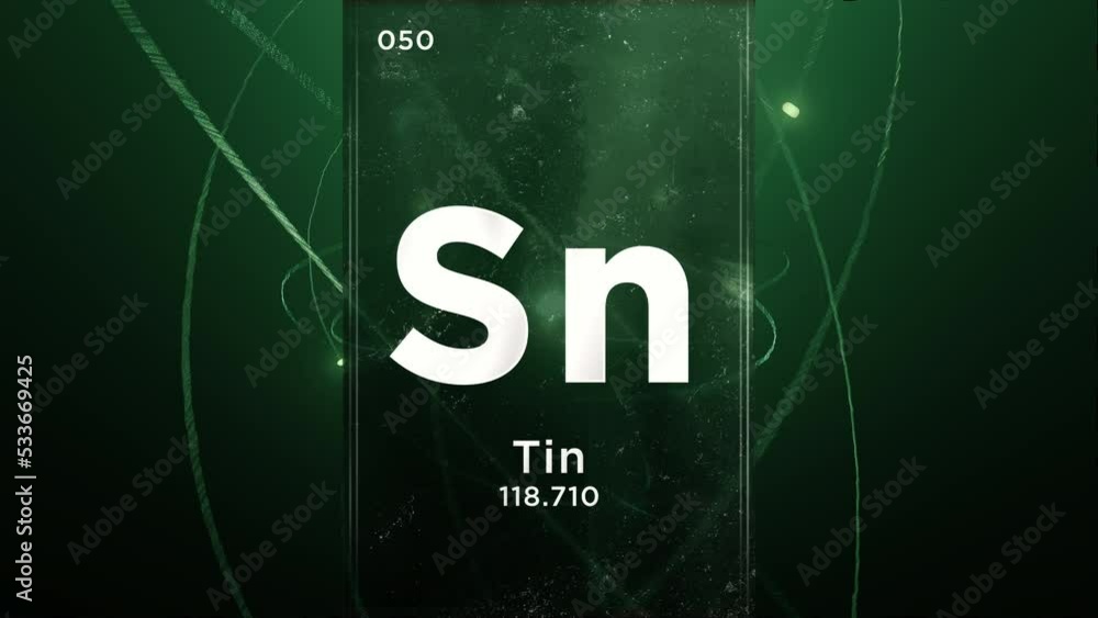 Tin (Sn) symbol chemical element of the periodic table, 3D animation on ...