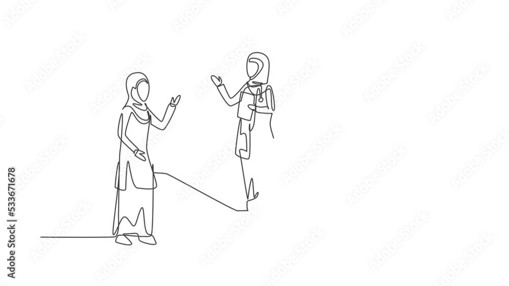 Self Drawing Animation Of Single One Line Draw Hijab Female Doctor