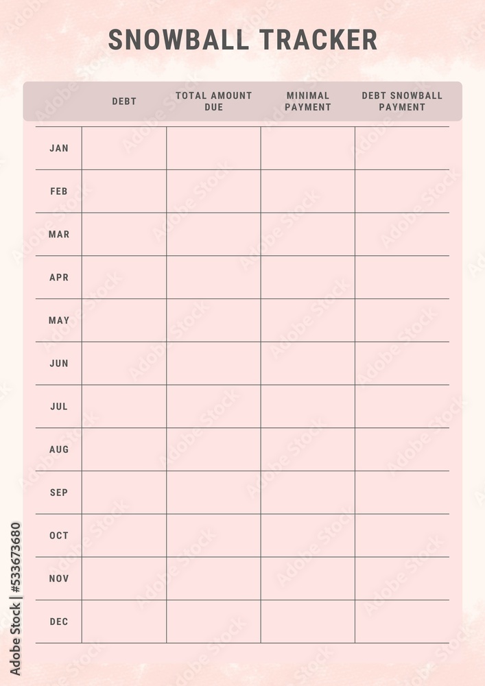 Elegant Snowball Tracker Planner Template Sheet. Minimalist Planner ...