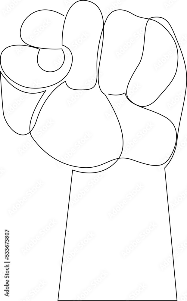 Continuous line drawing of fist hand. Hand drawn minimalism rebel ...