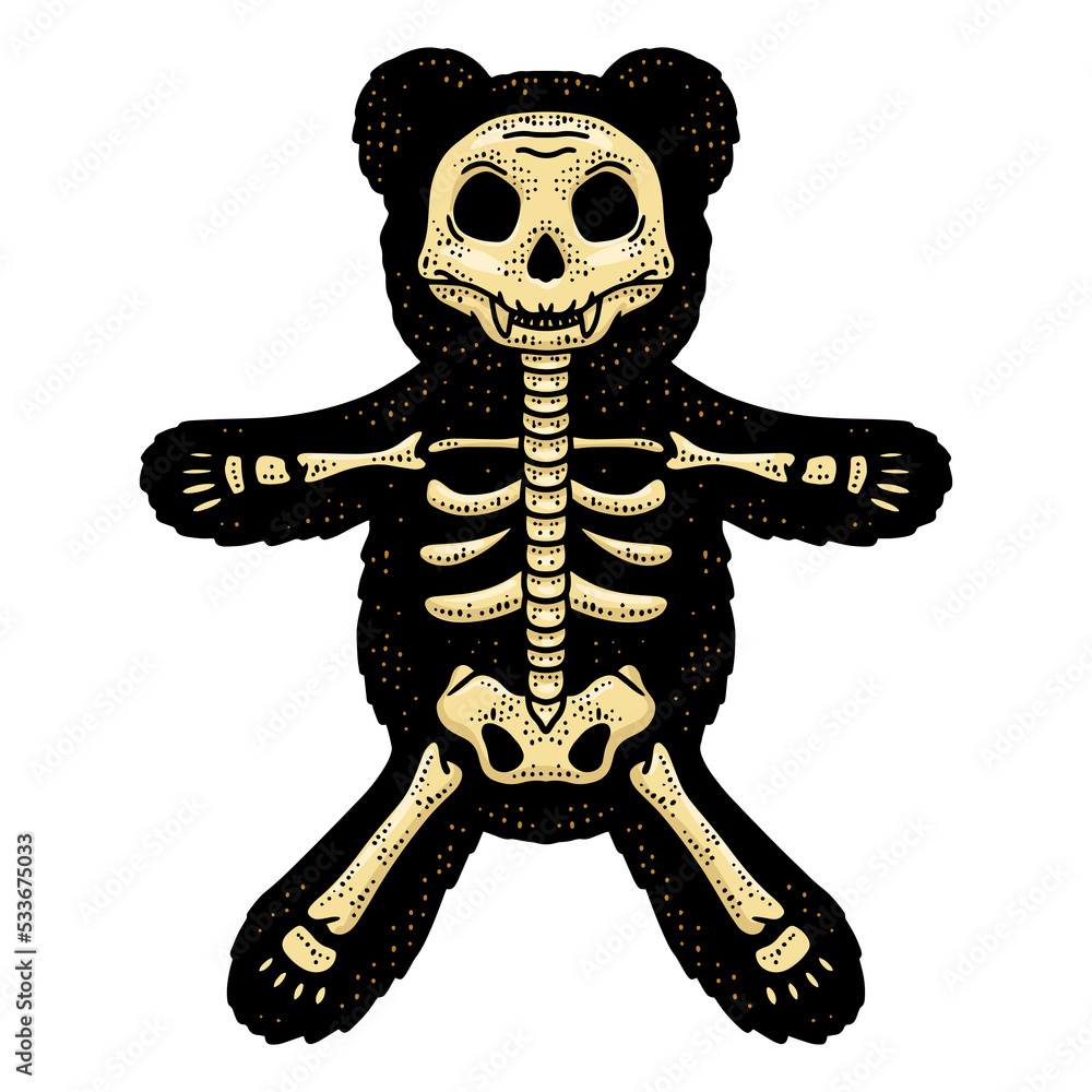 teddy bear skeleton line art color sketch PNG illustration with ...
