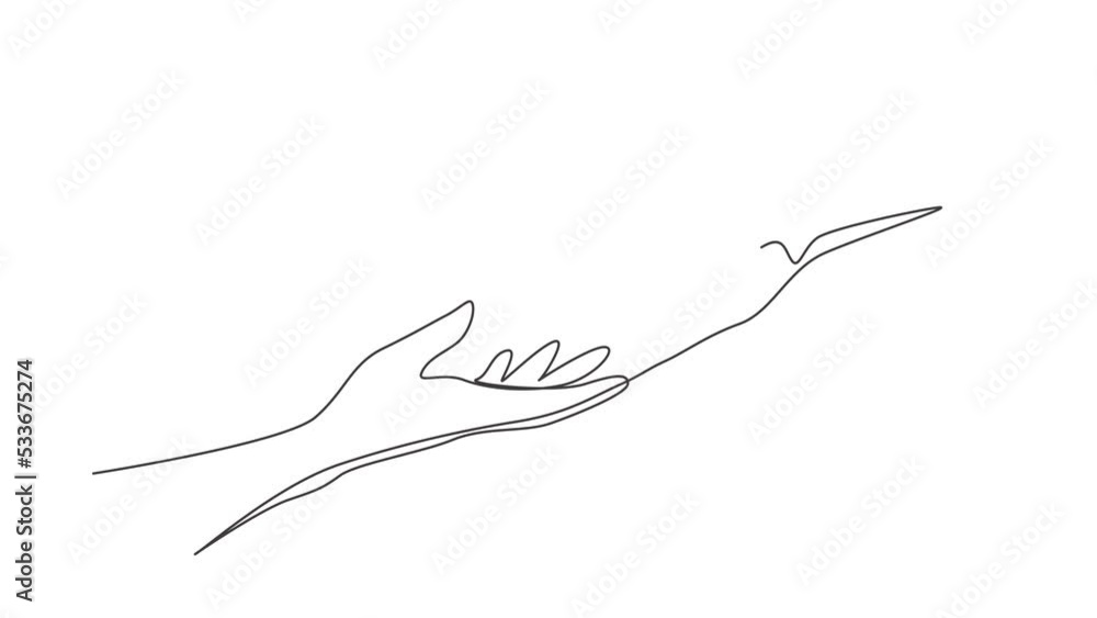 Animated self drawing of continuous one line draw two hands reaching ...