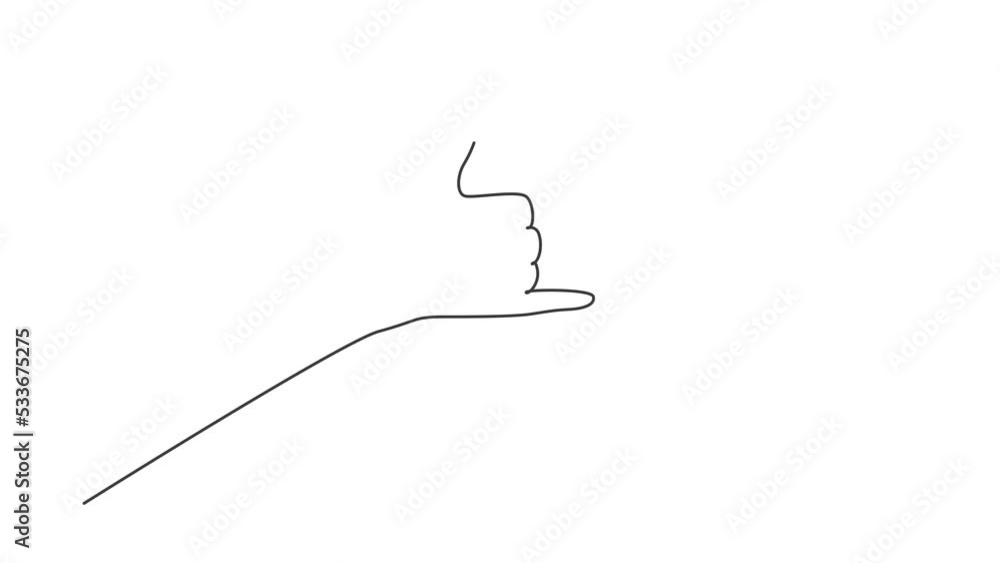 Self drawing animation of single line draw hand making hang lose sign ...