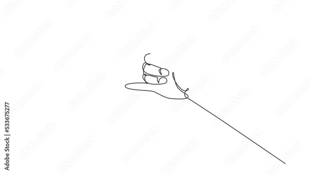 Animated self drawing of single continuous line draw shaka sign gesture ...
