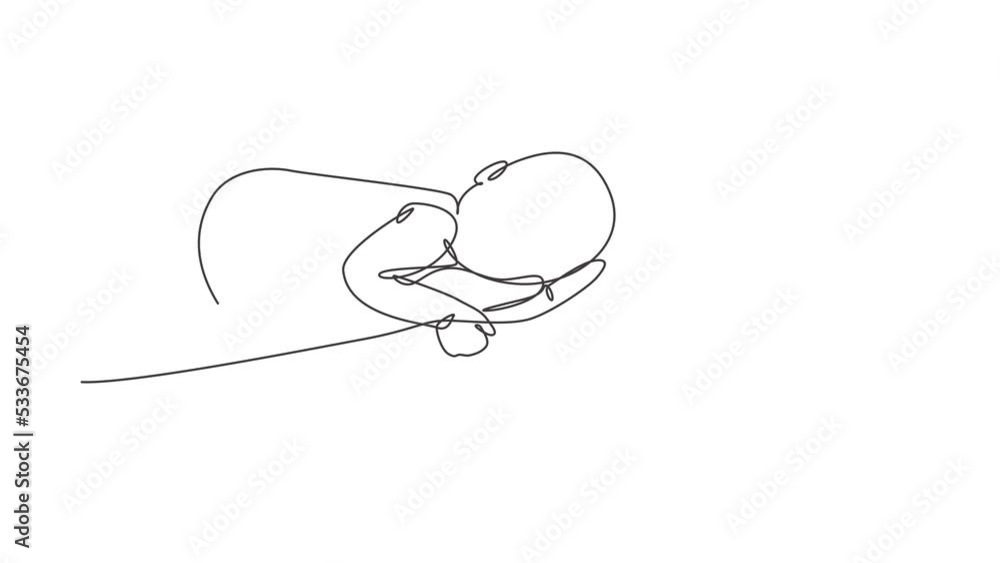 Self drawing animation of single one line draw beautiful new born baby ...