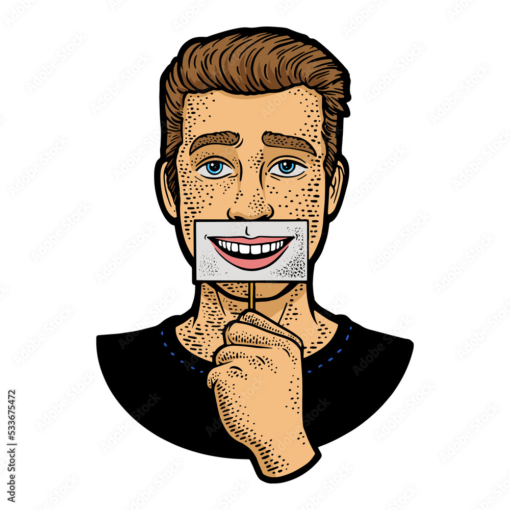 Sad man with simulated smile color sketch PNG illustration with transparent background Stock ...