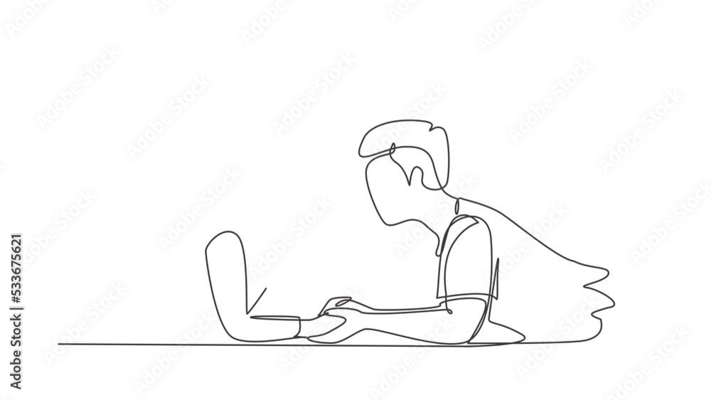 Animated self drawing of continuous one line draw side view of ...