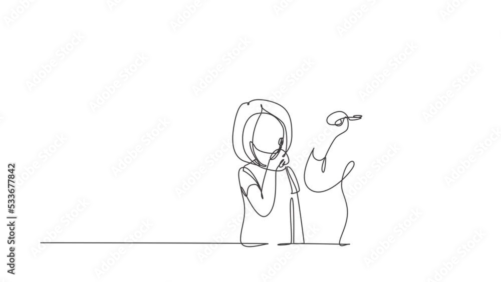 Self drawing animation of single line draw mother teaching her daughter ...