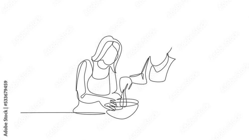 Self drawing animation of single line draw happy family grandmother ...