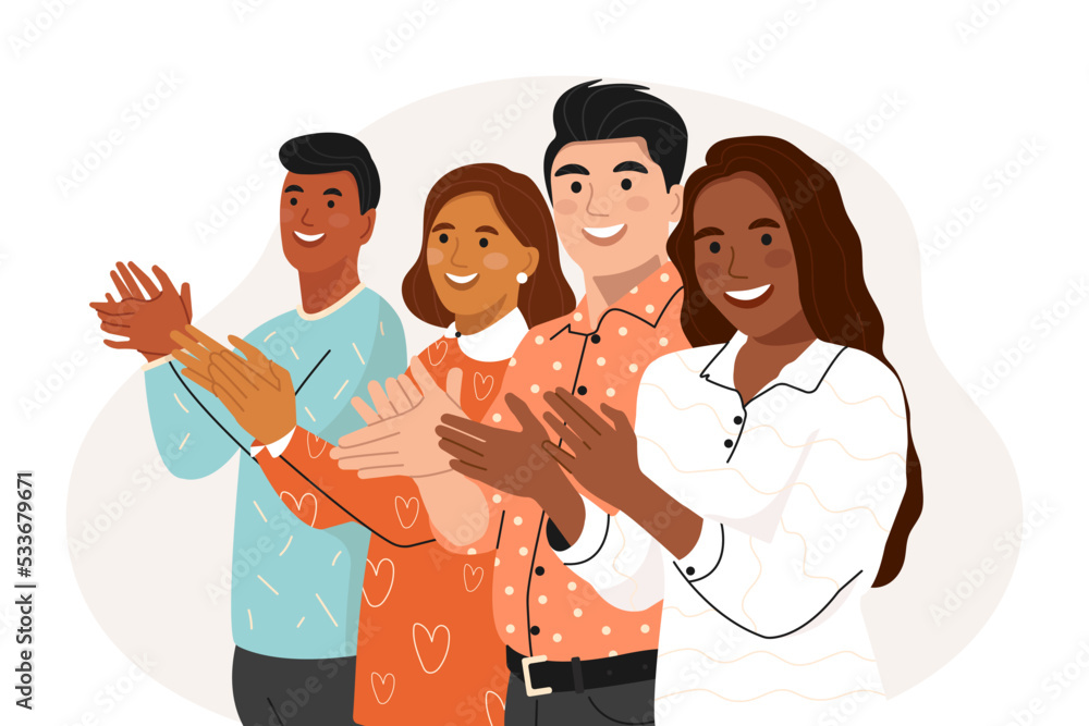 Smiling multicultural People Clapping Hands thanking or Showing ... Smiling multicultural People Clapping Hands thanking or Showing ...