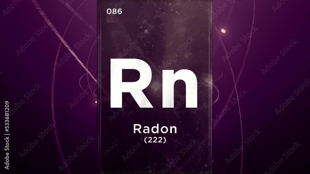 Radon (Rn) symbol chemical element of the periodic table, 3D animation ...