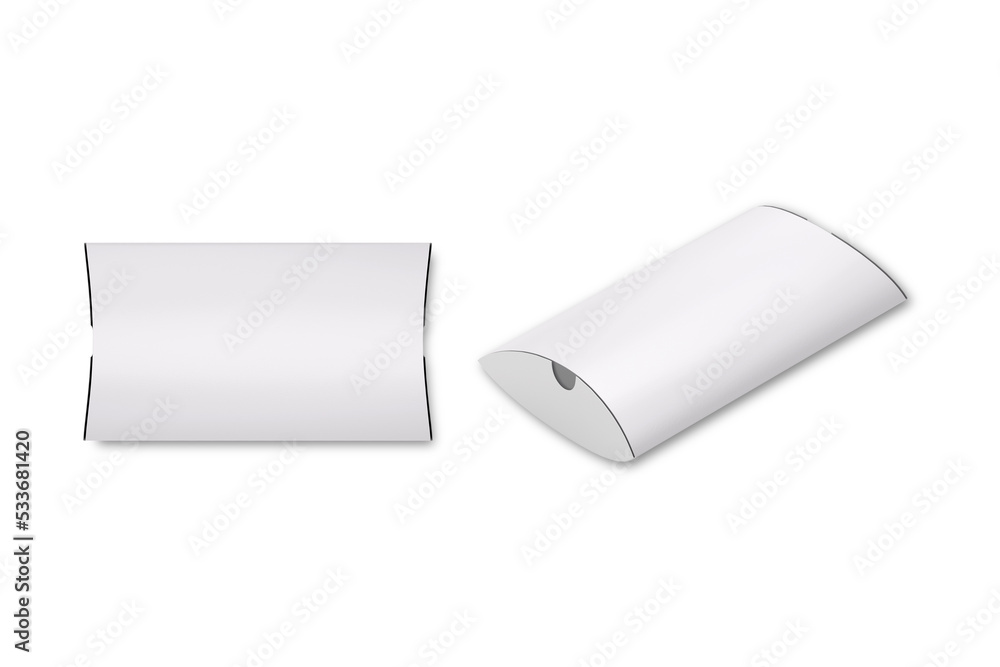 Blank empty white pillow box packaging mockup isolated on white ...