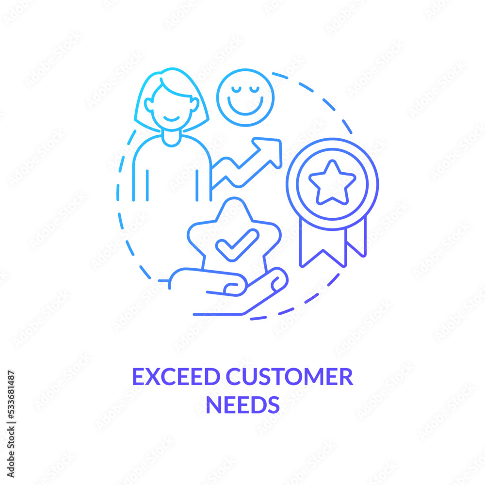 Exceed customer needs blue gradient concept icon. Customer service tip ...