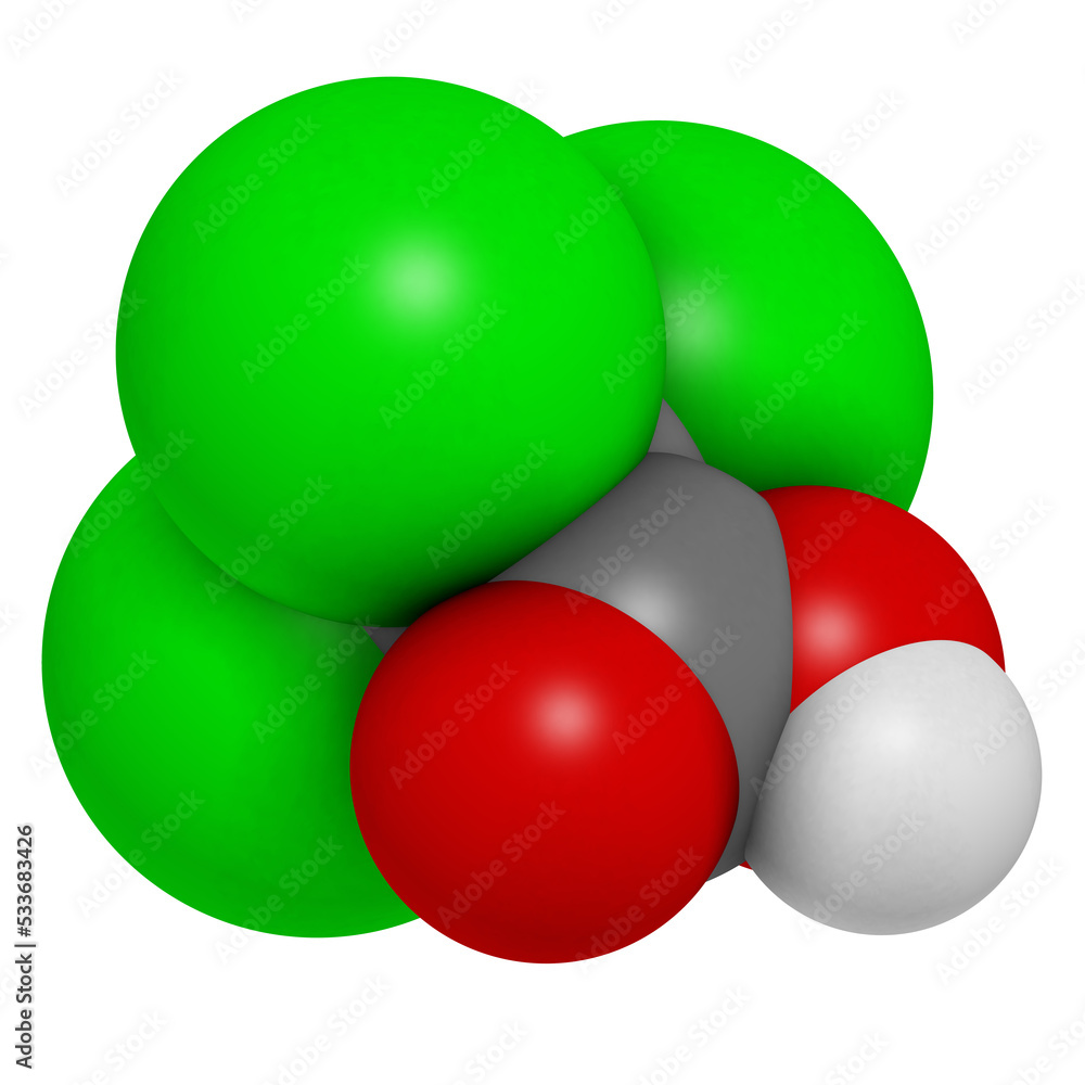 Trichloroacetic acid (TCA) molecule. Used in dermatological treatment ...