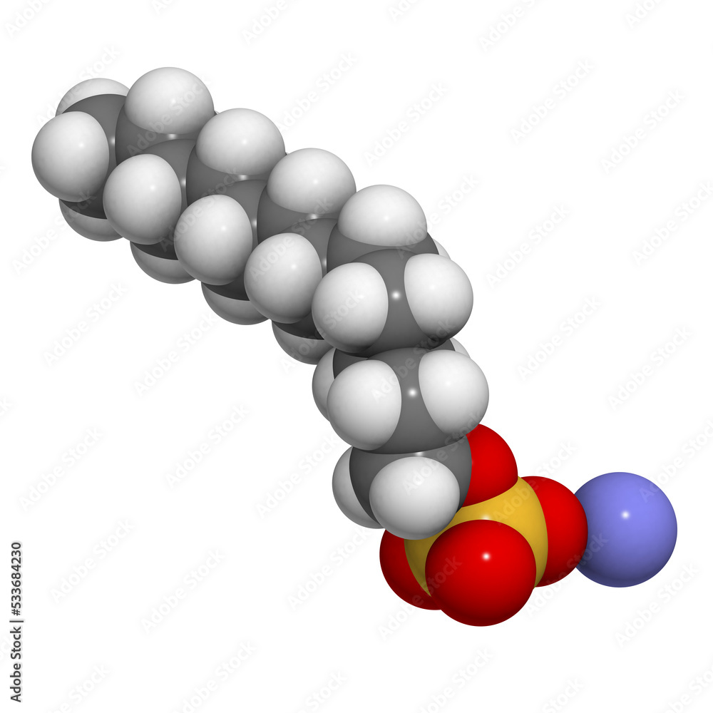 Sodium dodecyl sulfate (soap, SDS) molecule, chemical structure Stock ...