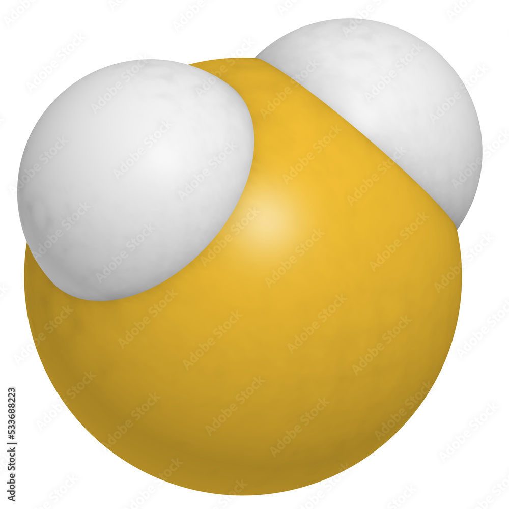 Hydrogen sulfide (H2S) toxic gas molecule, chemical structure ...