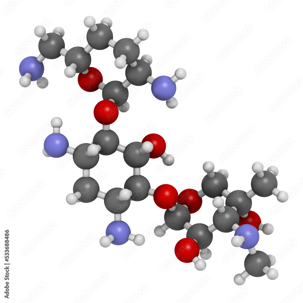 Gentamicin antibiotic drug (aminoglycoside class), chemical structure ...