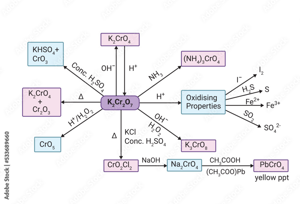 Chemical reaction mind map of KMnO4 Stock Vector | Adobe Stock
