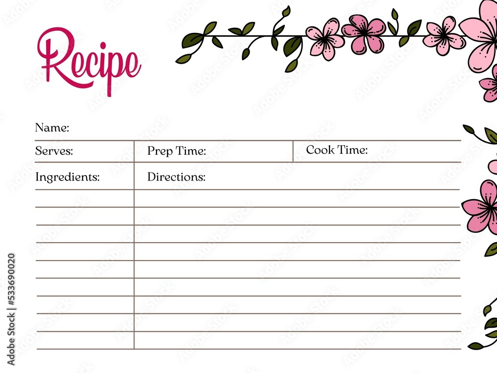 Recipe Card, Blank Recipe Book Printable Template, Pages Sheet ...