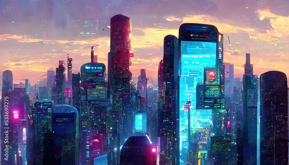 Cinematic city in metaverse, futuristic sci-fi high-tech city, daytime ...