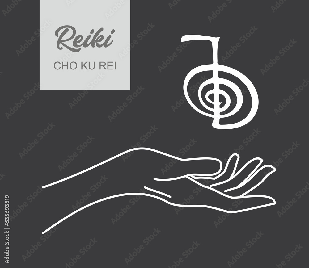 Reiki symbol. A sacred sign CHO KU REI. A hand holds Reiki CHO KU REI ...