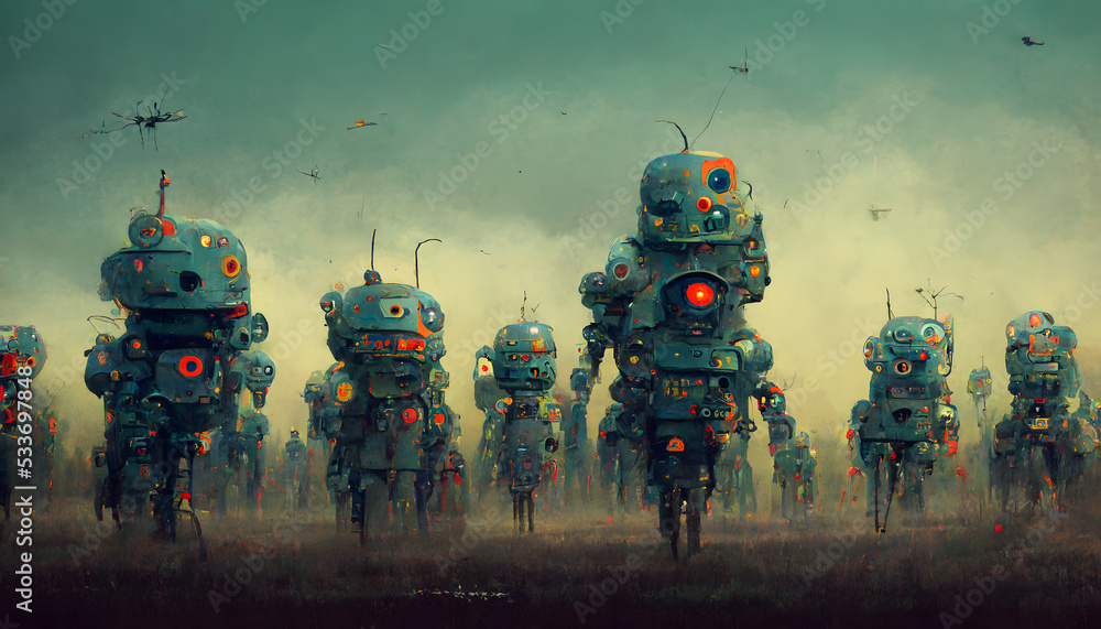 army of robots, neural network generated art Stock Illustration | Adobe ...