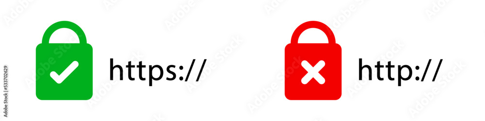Conjunto de iconos de conexión segura e insegura. https y http. Candado ...