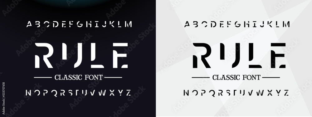 RULE Sports minimal tech font letter set. Luxury vector typeface for ...