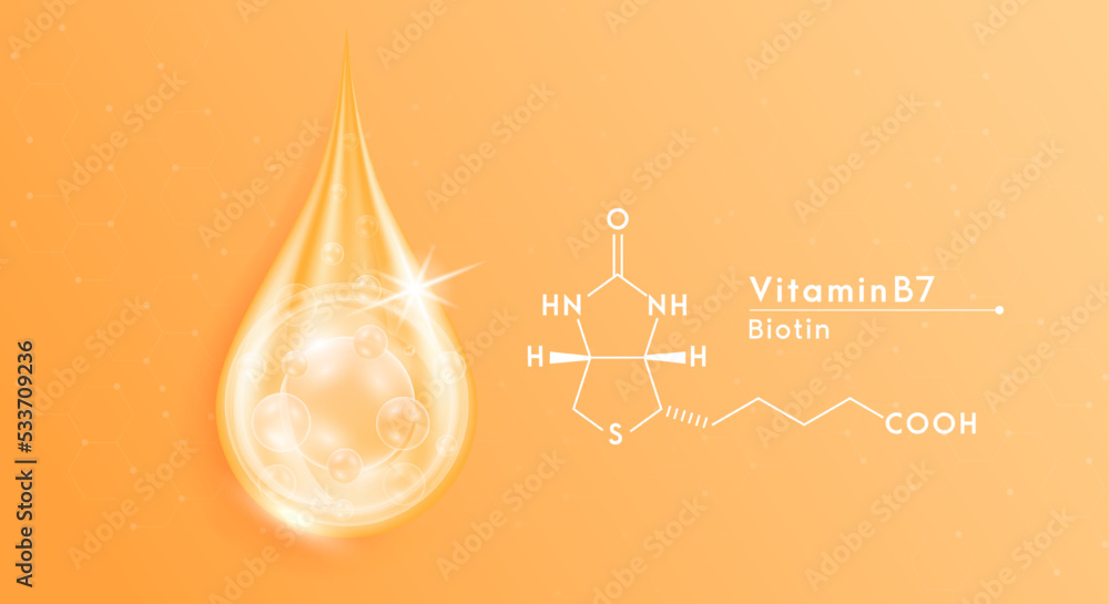 Serum drop water vitamin B7 orange and structure. Vitamins complex with ...